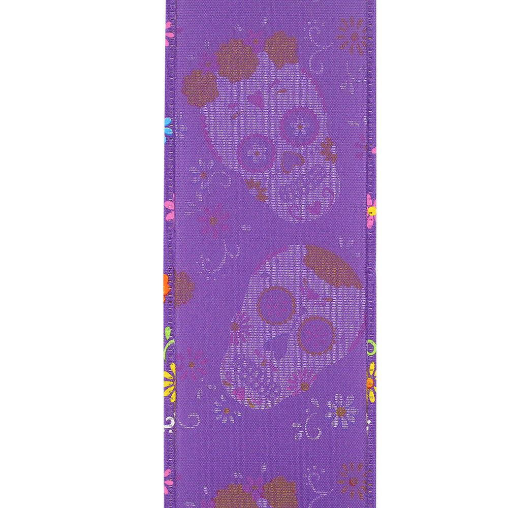 10 yards --- 2 ½ inch -- "Day of the Dead" -- Bright Skulls Wired Edge ...