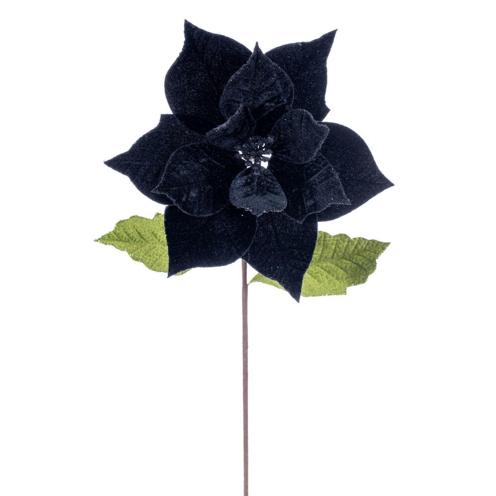 Black Color - Poinsettia Classic Velvet (with Glitter Border) Stem ...