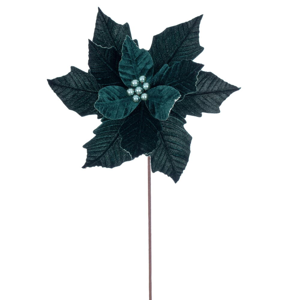 Midnight Green Color - Poinsettia Velvet (with Glitter Accents) Stem ...