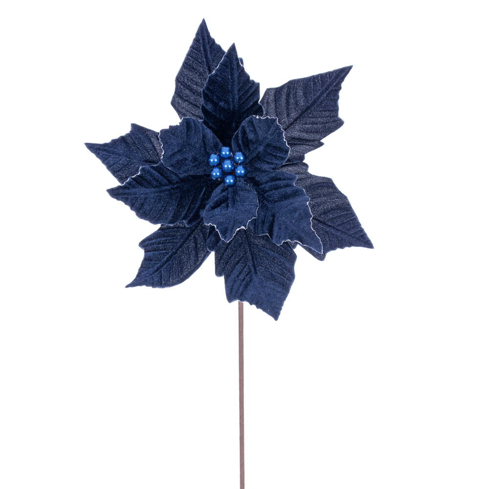 Midnight Blue Color - Poinsettia Velvet (with Glitter Accents) Stem ...