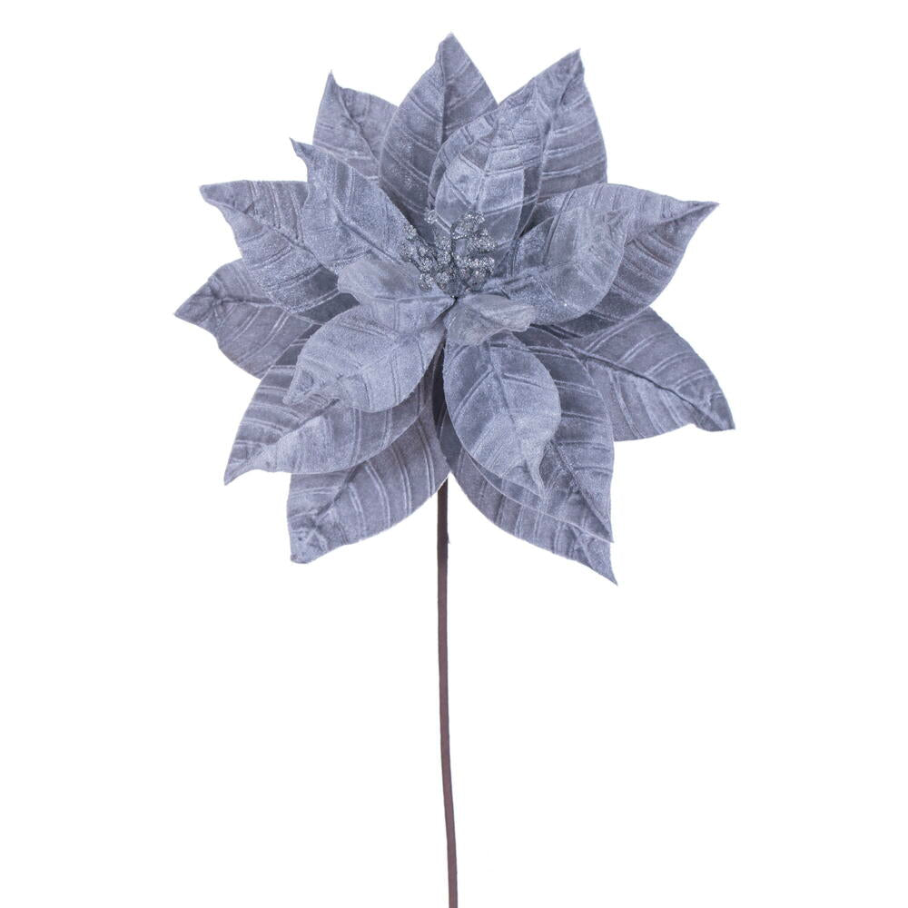 Silver Color - Poinsettia Velvet Stem - Artificial Flower Christmas De ...