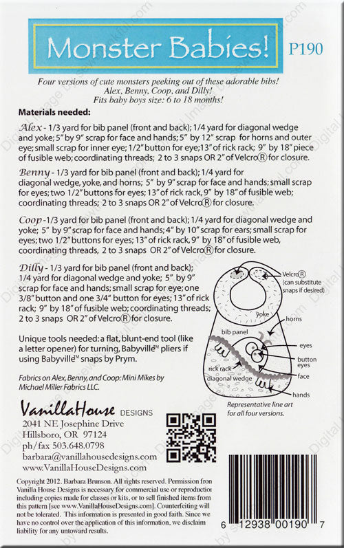 Monster Babies Bibs Patterns by Vanilla House Designs – Blanks for Crafters