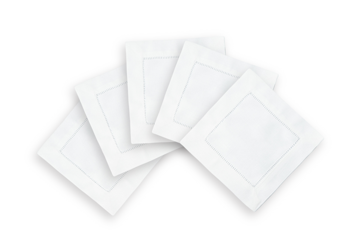 White Linen Hemstitched Cocktail Napkins – Blanks for Crafters