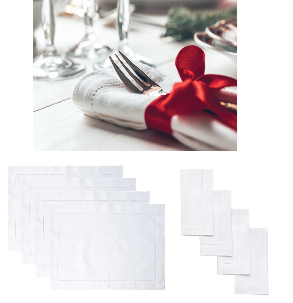 White Hemstitch Table Linen Collection, 100% Linen – Blanks for Crafters